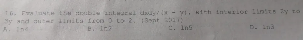 Solved: Evaluate the double integral dxdy (x-y) , with interior limits ...