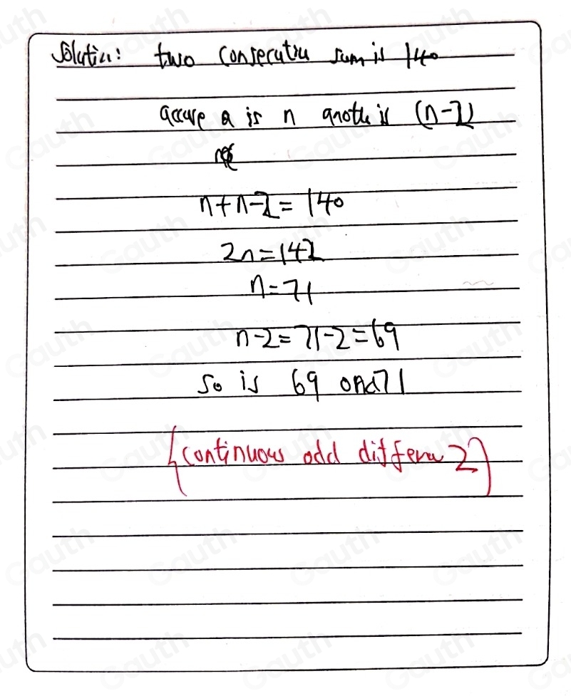 Solved: The sum of two consecutive odd numbers is 140. Find the numbers ...