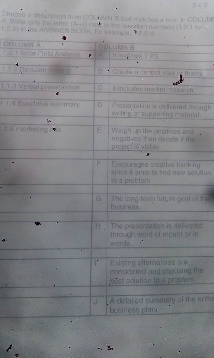 Solved: 5* 2 Choose a description from COLUMN B that matches a term in ...