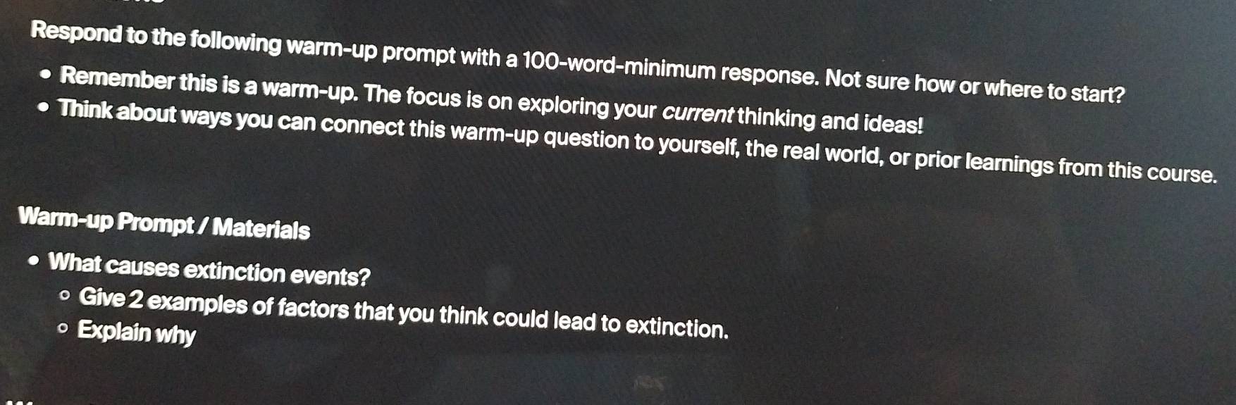 Solved: Respond to the following warm-up prompt with a 100 -word ...