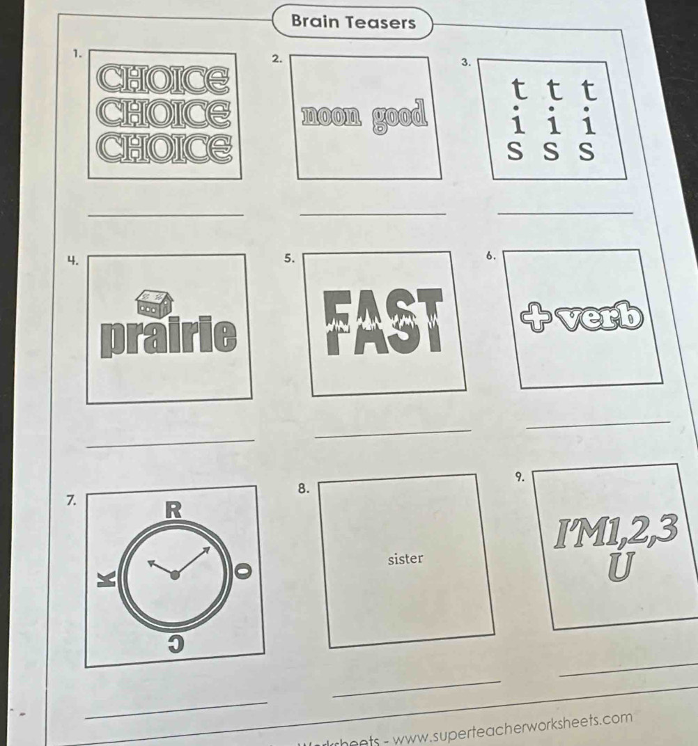 Solved: Brain Teasers 1 2. 3. t t t . noon good i i 1 S s S _ _ _ 4 5 ...