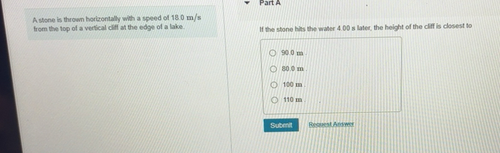 Solved: A stone is thrown horizontally with a speed of 18.0 m/s from ...