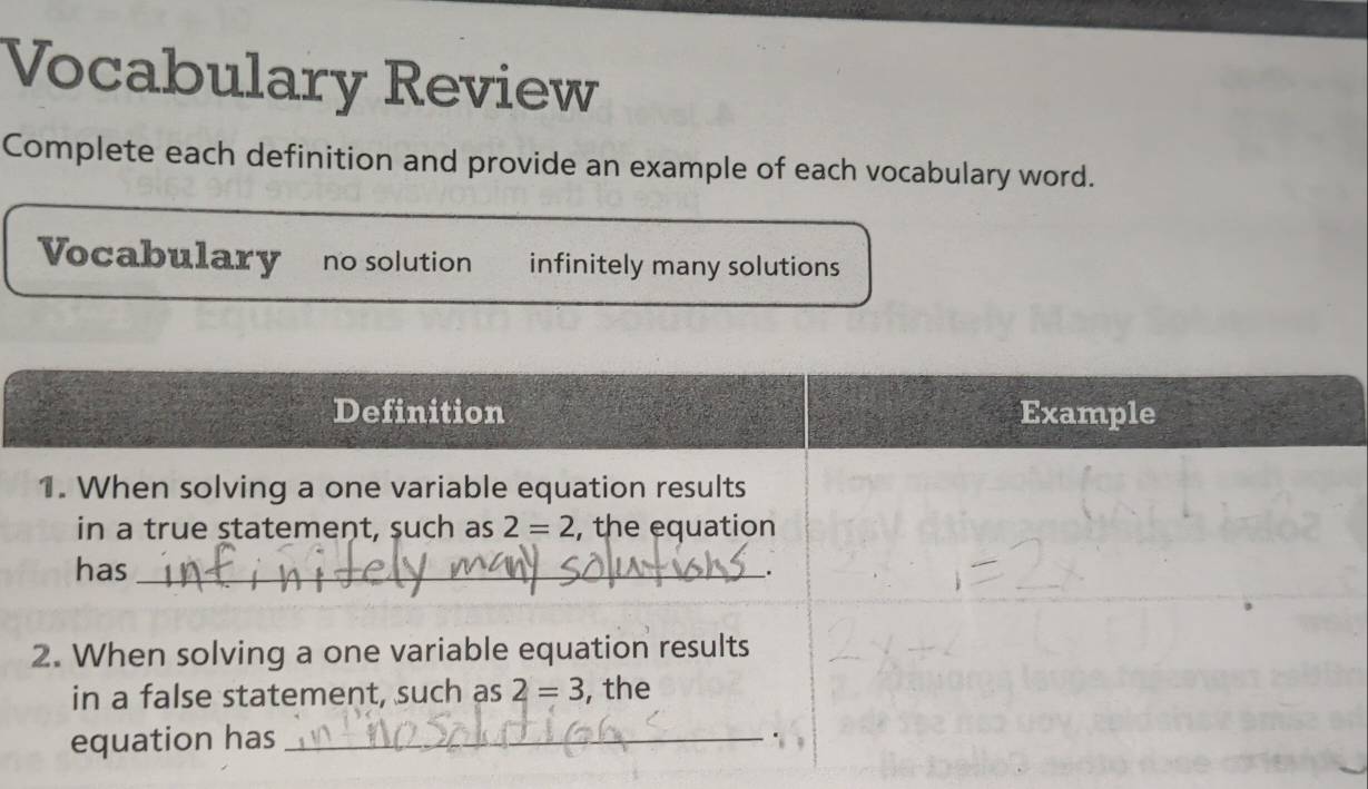Gelöst:Vocabulary Review Complete each definition and provide an ...