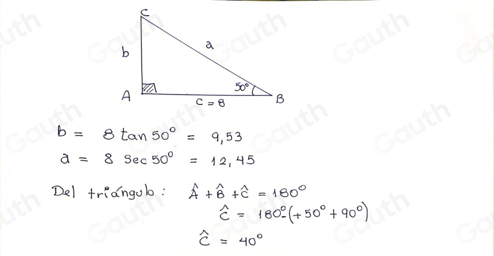 Solved: Dado el siguiente triángulo rectángulo, calcula la medida de ...