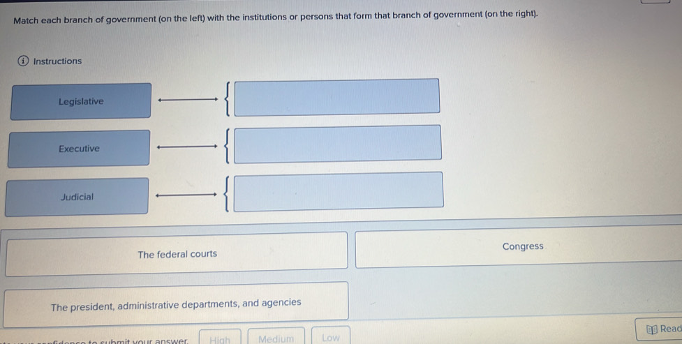 Solved: Match each branch of government (on the left) with the ...
