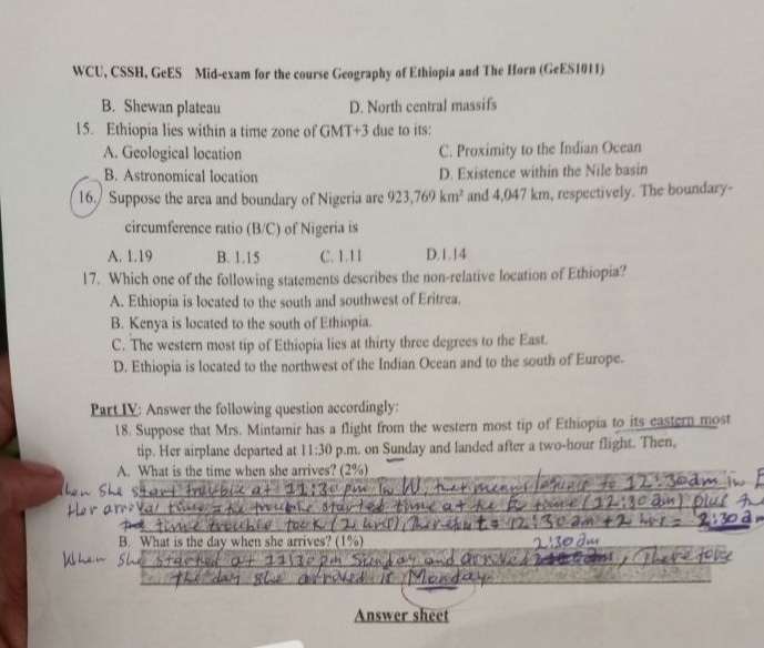 Résolu :WCU, CSSH, GeES Mid-exam for the course Geography of Ethiopia ...