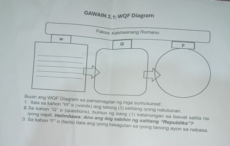 Solved: GAWAIN 2.1: WQF Diagram m sa pamamagitan ng mga sumusunod: 1 ...