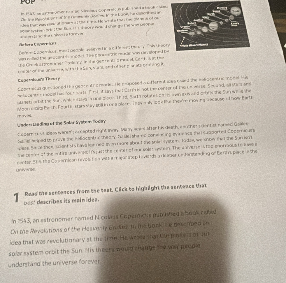 Solved: POP In 1543, an astronomer named Nicolaus Copernicus published ...