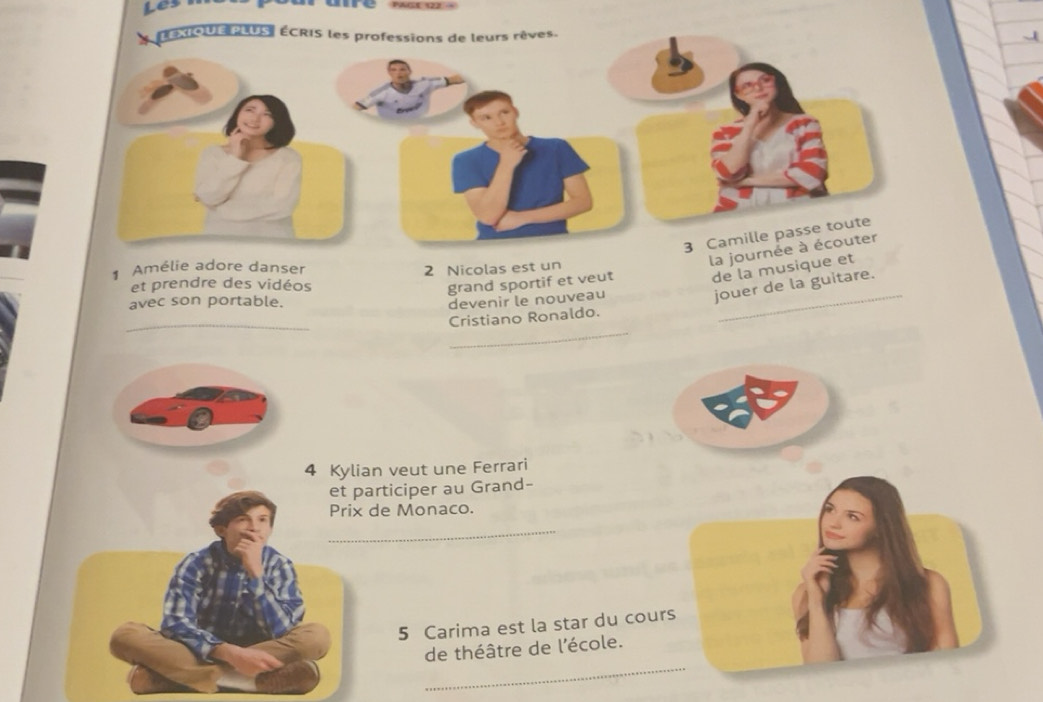 Risolto:Les are PAGE 122 1 Amélie adore danser 2 Nicolas est un la ...