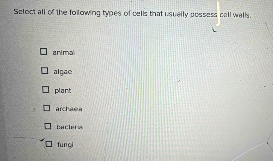 Solved: Select all of the following types of cells that usually possess ...