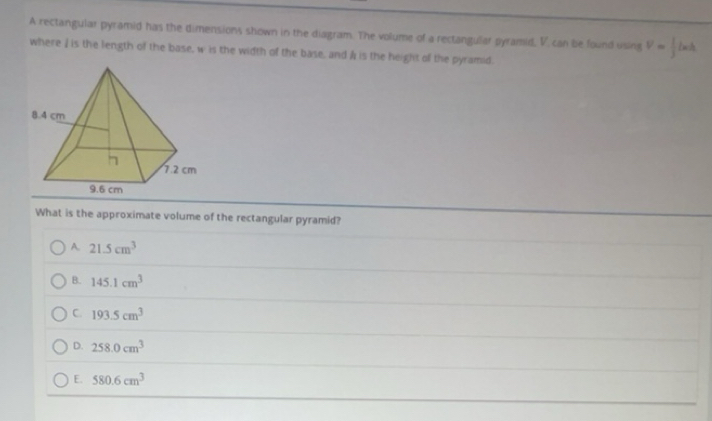 Solved: A rectangular pyramid has the dimensions shown in the diagram ...