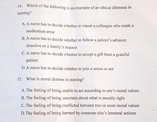 Solved: Which of the following is an example of an ethical dilemma in ...