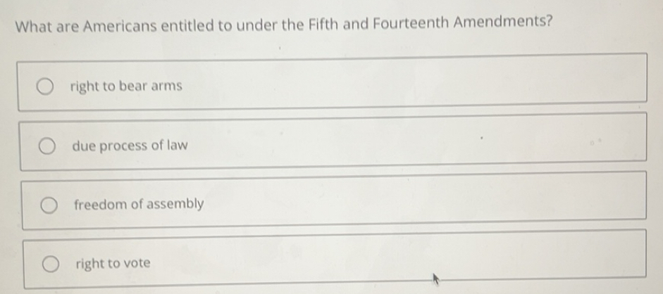 Solved: What are Americans entitled to under the Fifth and Fourteenth ...