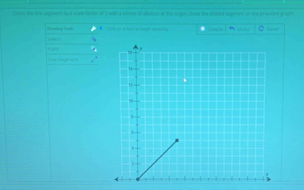 Solved: Dilate the line segment by a scale factor of 2 with a center of dilation at the orgin ...