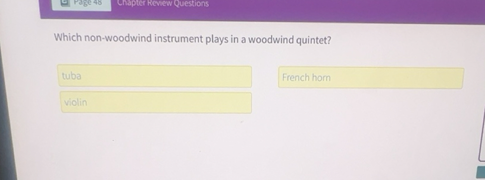 Solved: Page 48 Chapter Review Questions Which non-woodwind instrument ...