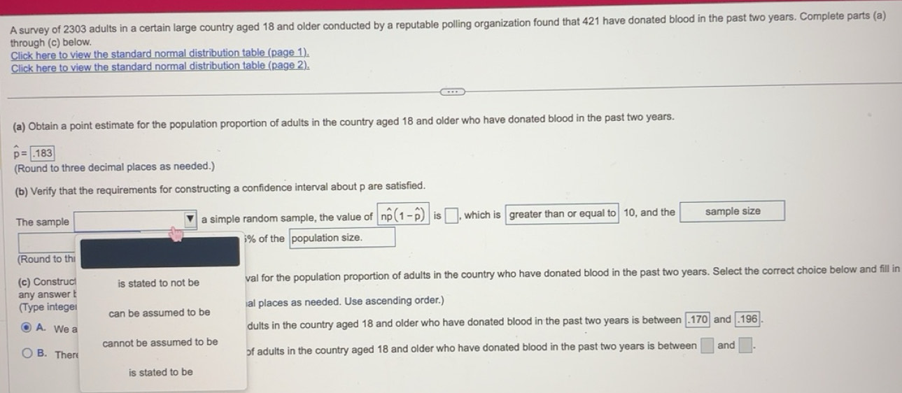 Solved: A survey of 2303 adults in a certain large country aged 18 and ...