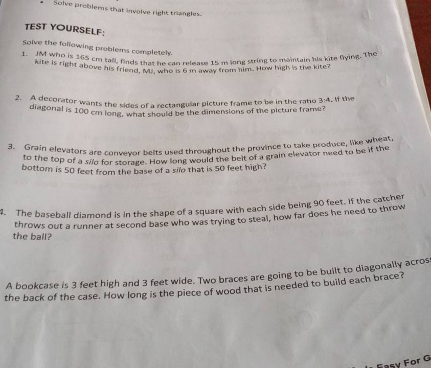 Solved: Solve problems that involve right triangles. TEST YOURSELF ...