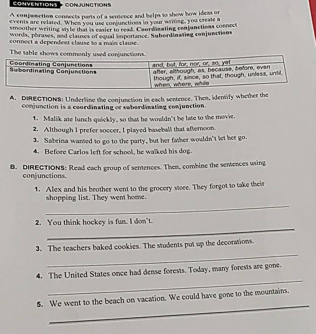 Solved: CONVENTIONS CONJUNCTIONS A conjunction connects parts of a ...
