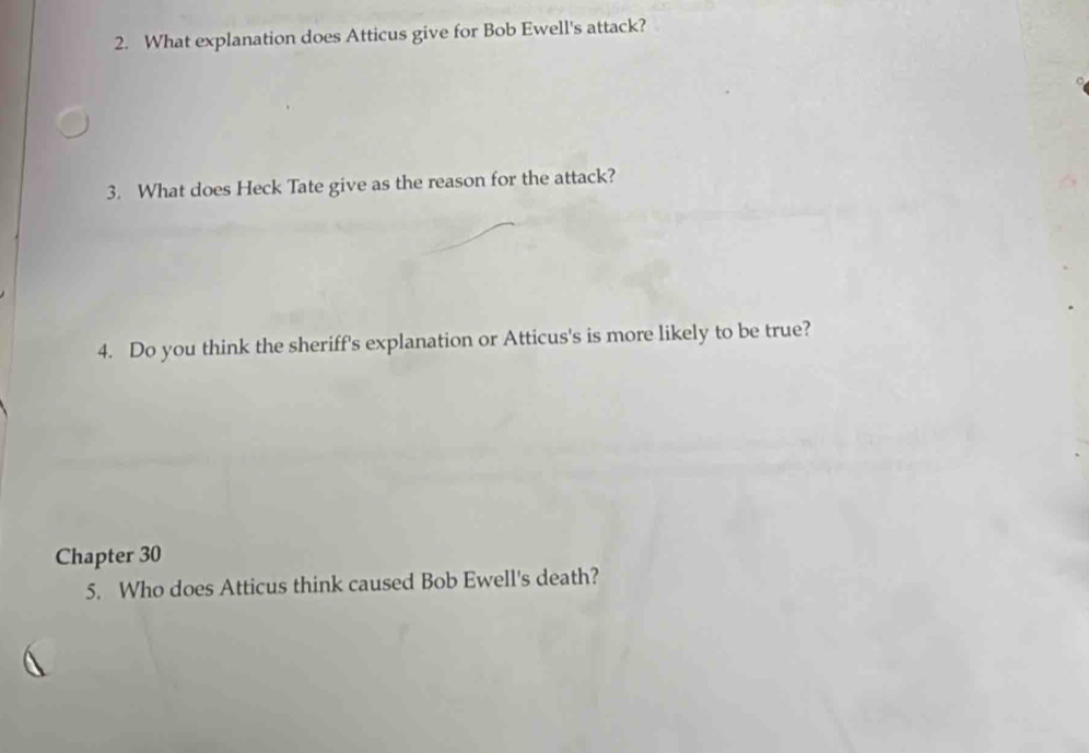 Solved: What explanation does Atticus give for Bob Ewell's attack? 3 ...