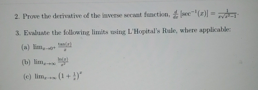 Solved: Prove the derivative of the inverse secant function, d/dx [sec ...
