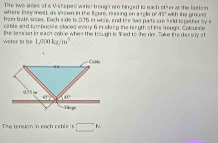 Solved: The two sides of a V-shaped water trough are hinged to each ...