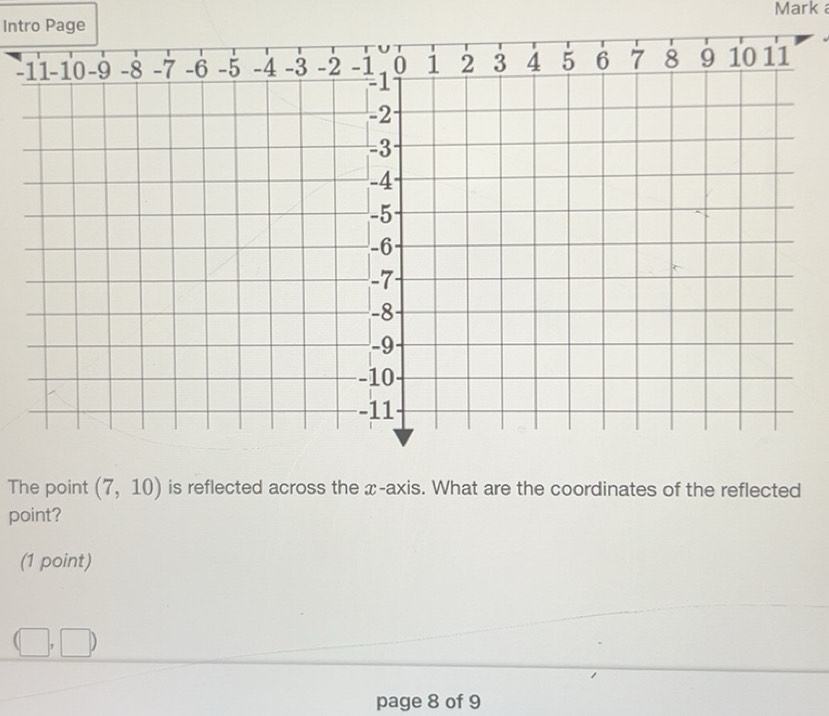 Solved: Mark Intro Page - The point (7,10) is reflected across the x ...