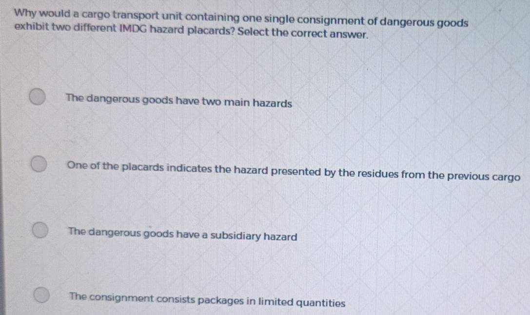 Gelöst:Why would a cargo transport unit containing one single ...