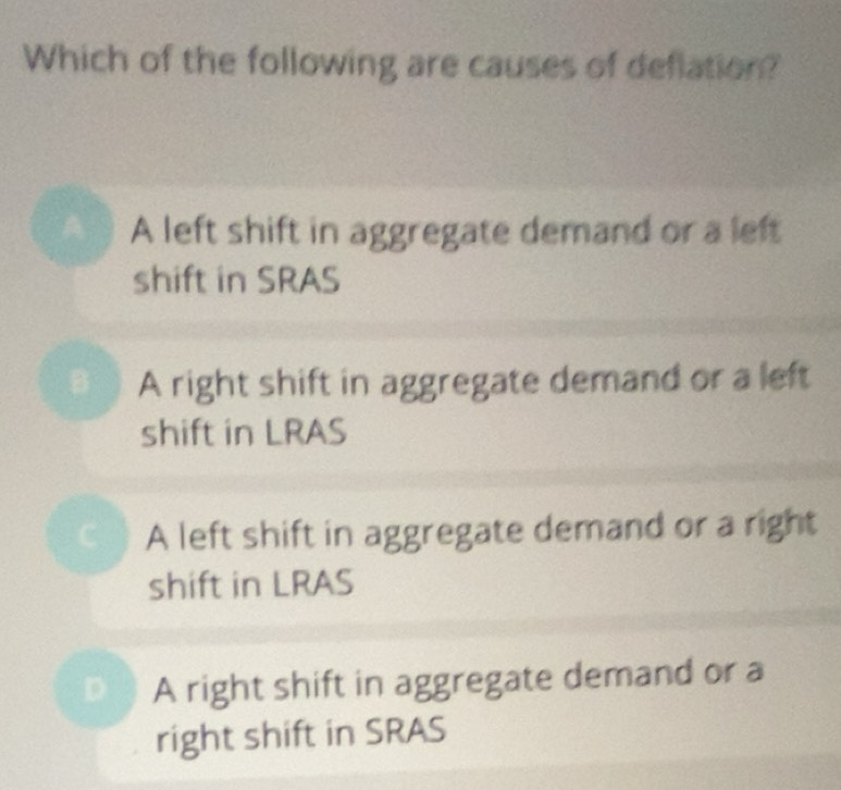 Solved: Which of the following are causes of deflation? A left shift in ...