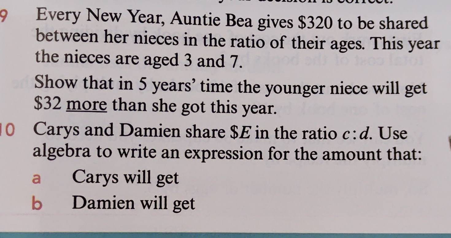 تم الحل:Every New Year, Auntie Bea gives $320 to be shared between her ...
