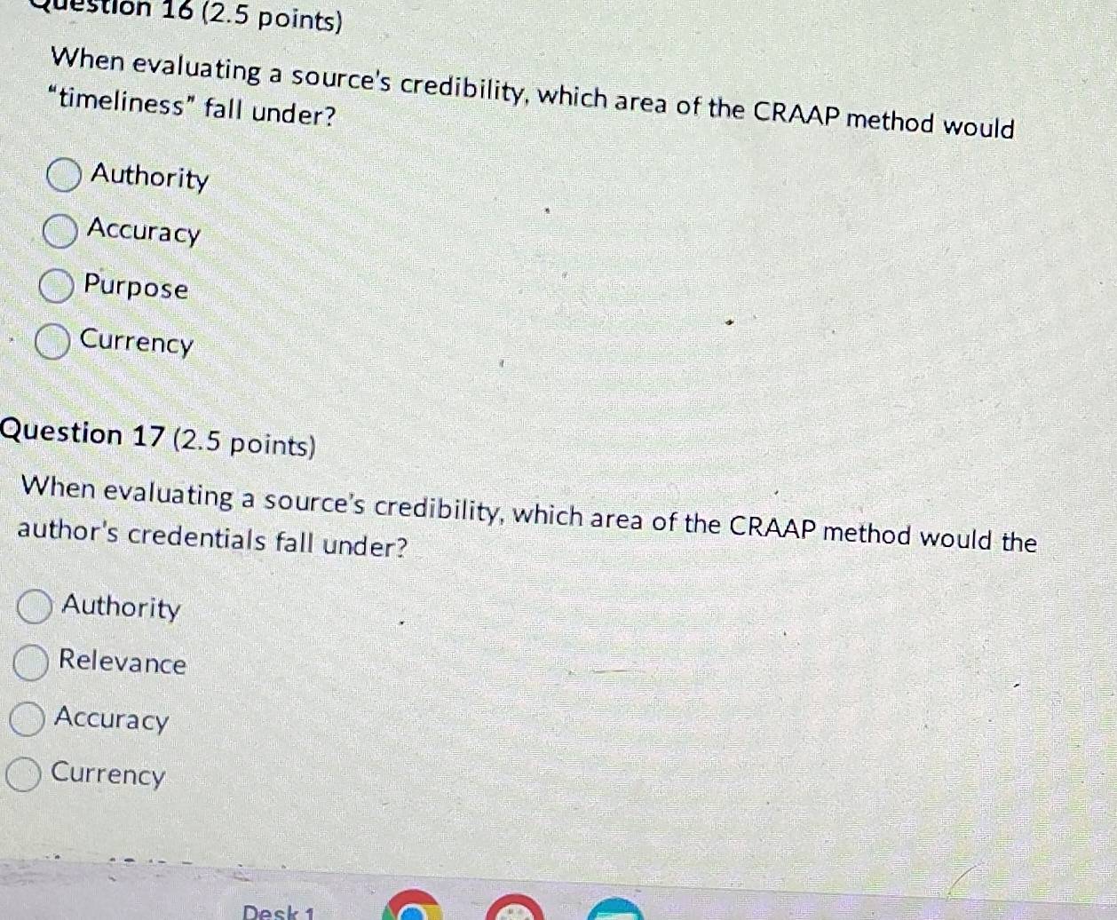 Solved: (2.5 points) When evaluating a source's credibility, which area ...