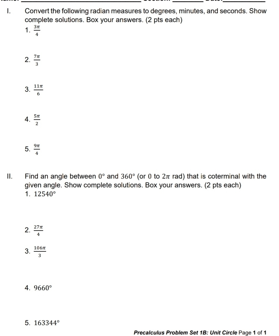 Solved: Convert the following radian measures to degrees, minutes, and ...