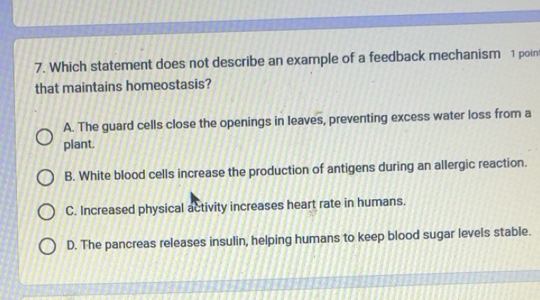 Solved: Which statement does not describe an example of a feedback ...