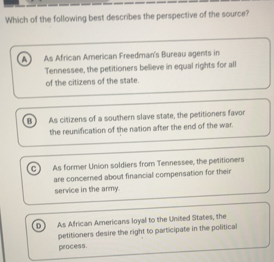 Solved: Which of the following best describes the perspective of the ...