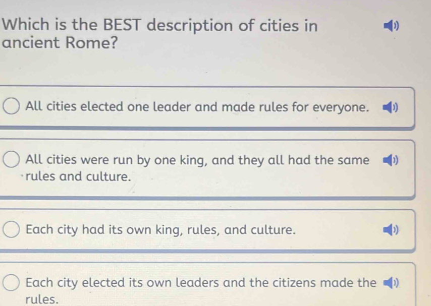 Solved: Which is the BEST description of cities in ) ancient Rome? All ...
