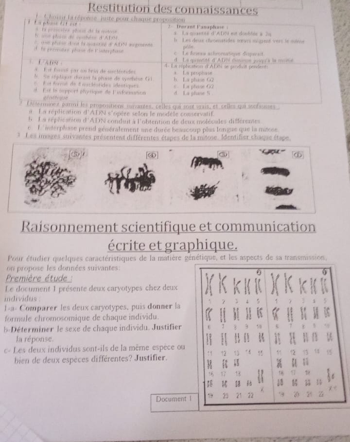 Gelöst:Restitution des connaissances Choisir la réponse, juste pour ...