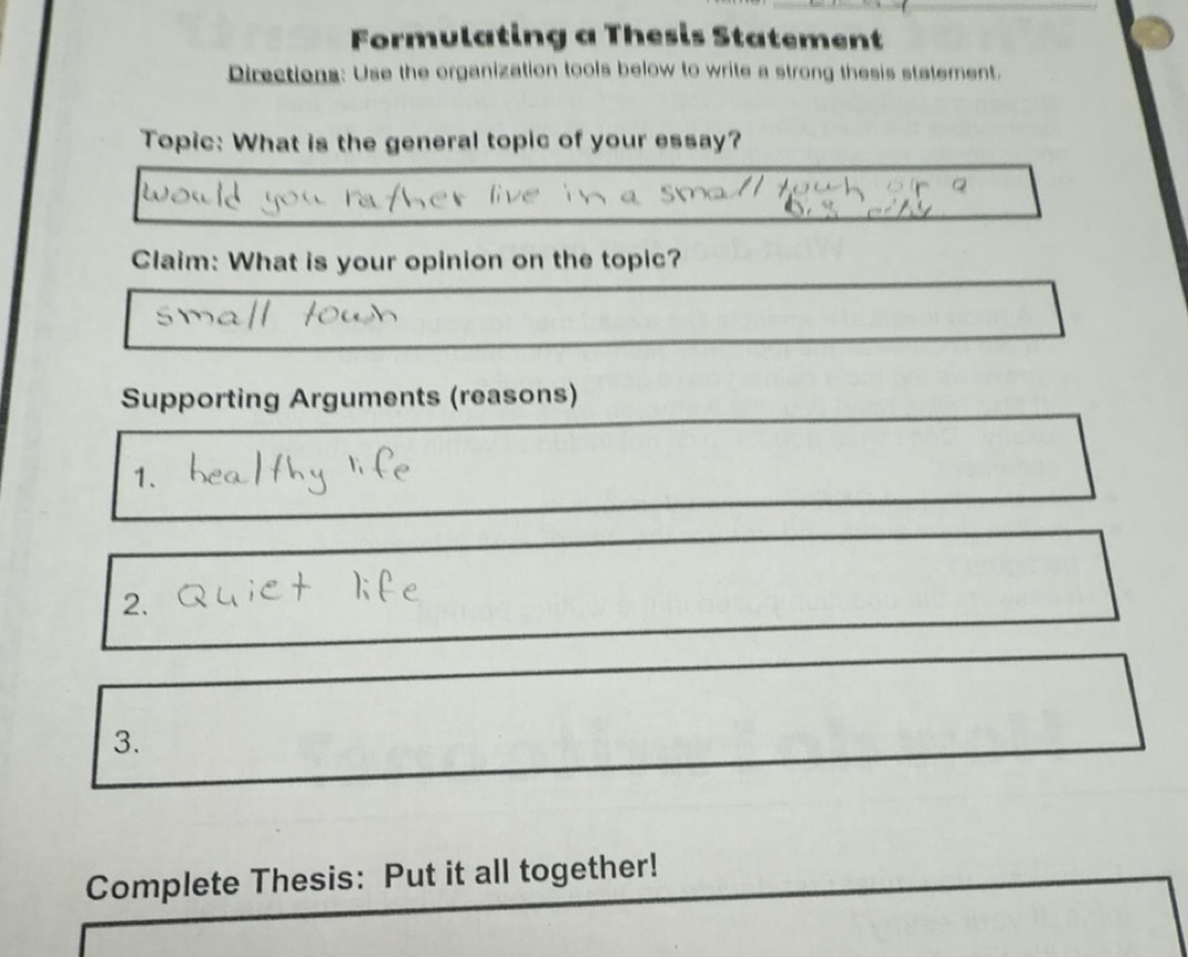 Solved: Formulating a Thesis Statement Directions: Use the organization ...