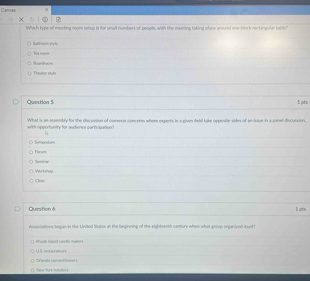 Solved: Canvas Which type of meeting room setup is for small numbers of ...