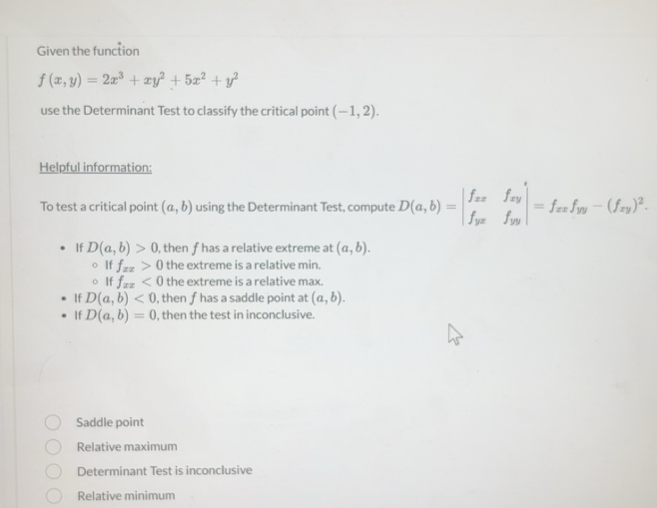 Solved: Given the function f(x,y)=2x^3+xy^2+5x^2+y^2 use the ...