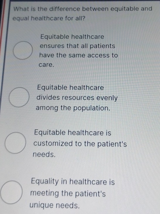 Solved: What is the difference between equitable and equal healthcare ...