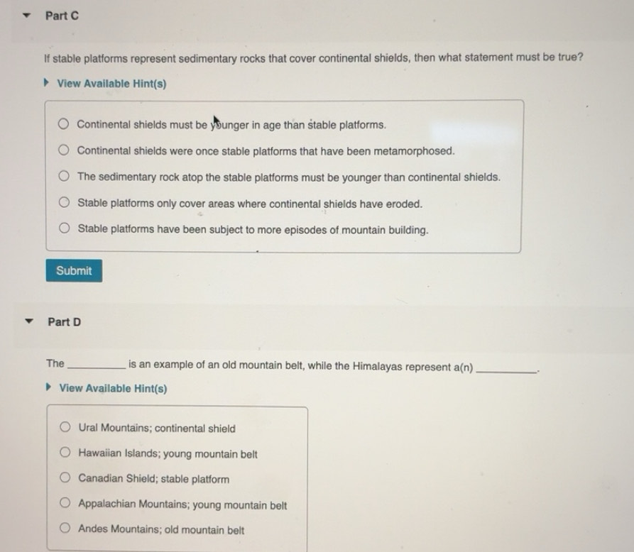 Solved: If stable platforms represent sedimentary rocks that cover ...