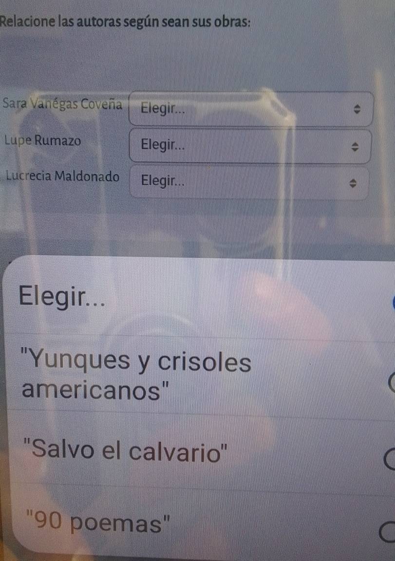 Resuelto:Relacione las autoras según sean sus obras: Sara Vanégas ...