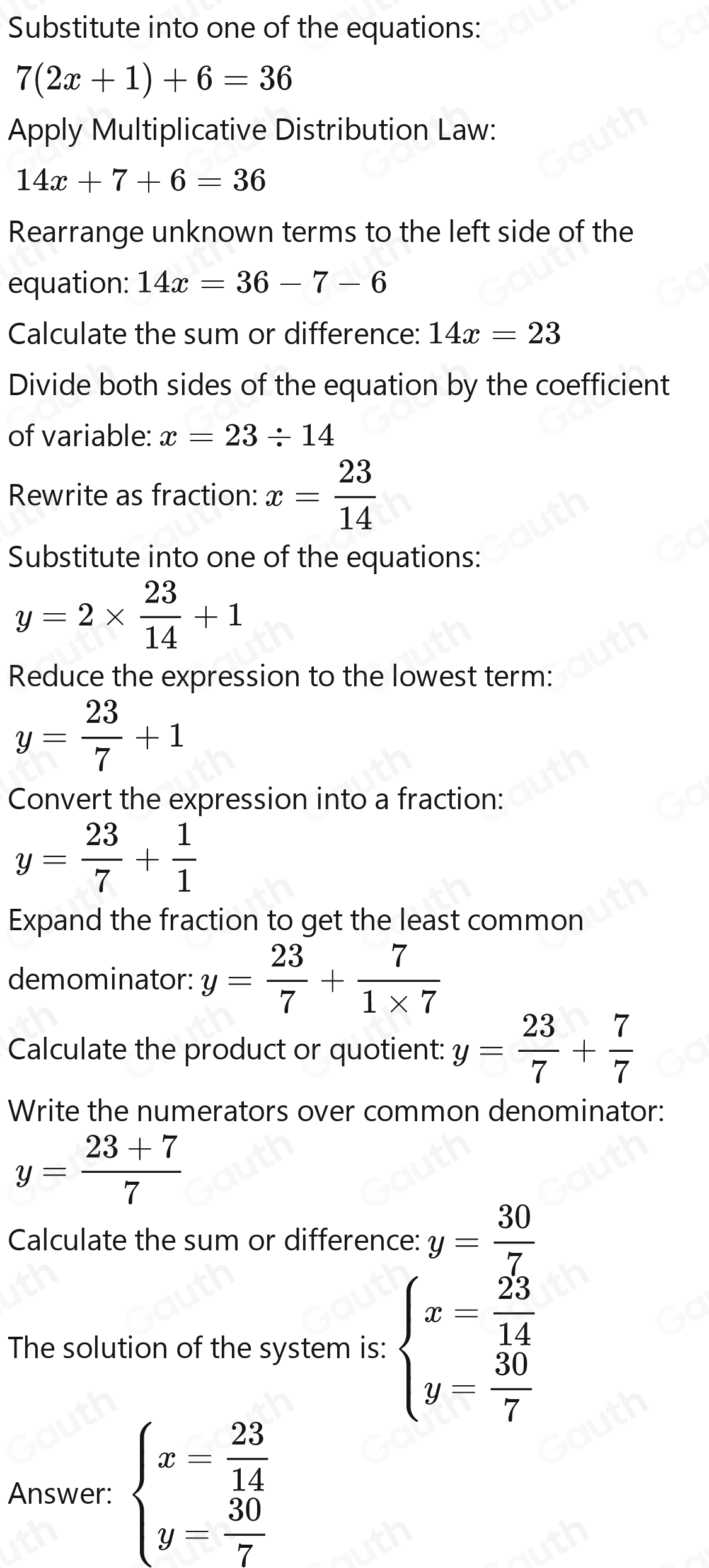 Solved: Imagine that 7y+6=36 and y=2x+1. Which of the following ...
