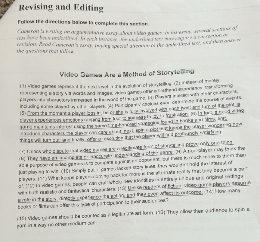Solved: Revising and Editing Follow the directions below to complete ...