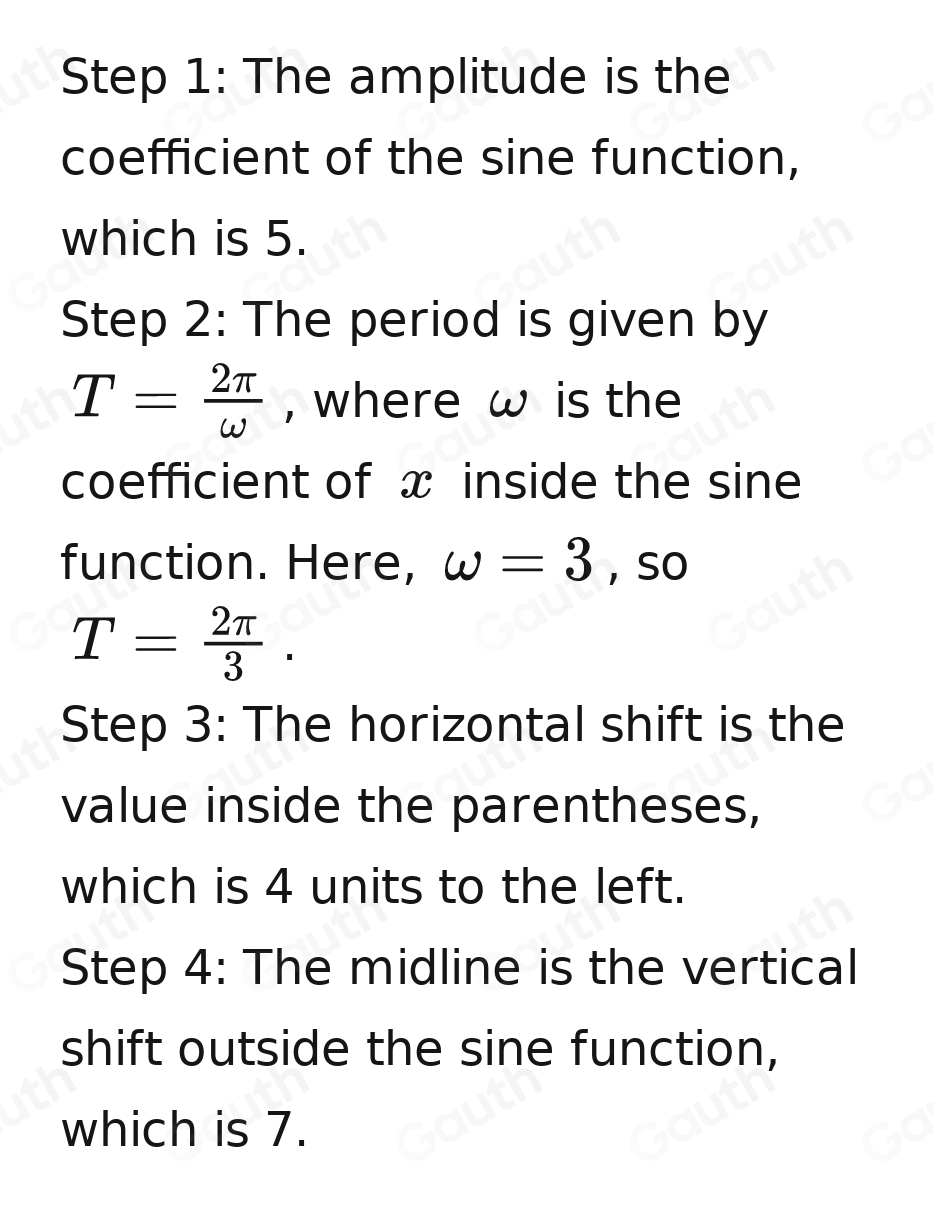 Solved: Given the equation y=5sin (3(x+4))+7 The amplitude is: The ...