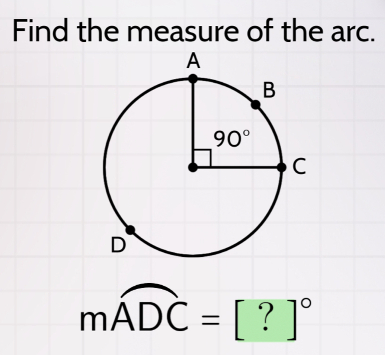 Résolu :Find the measure of the arc. moverline ADC=[?]^circ