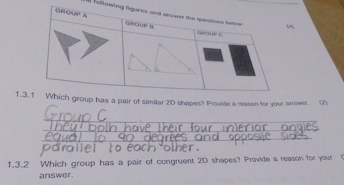 Solved: following [4] 1.3.1 Which group has a pair of similar 2D shapes ...