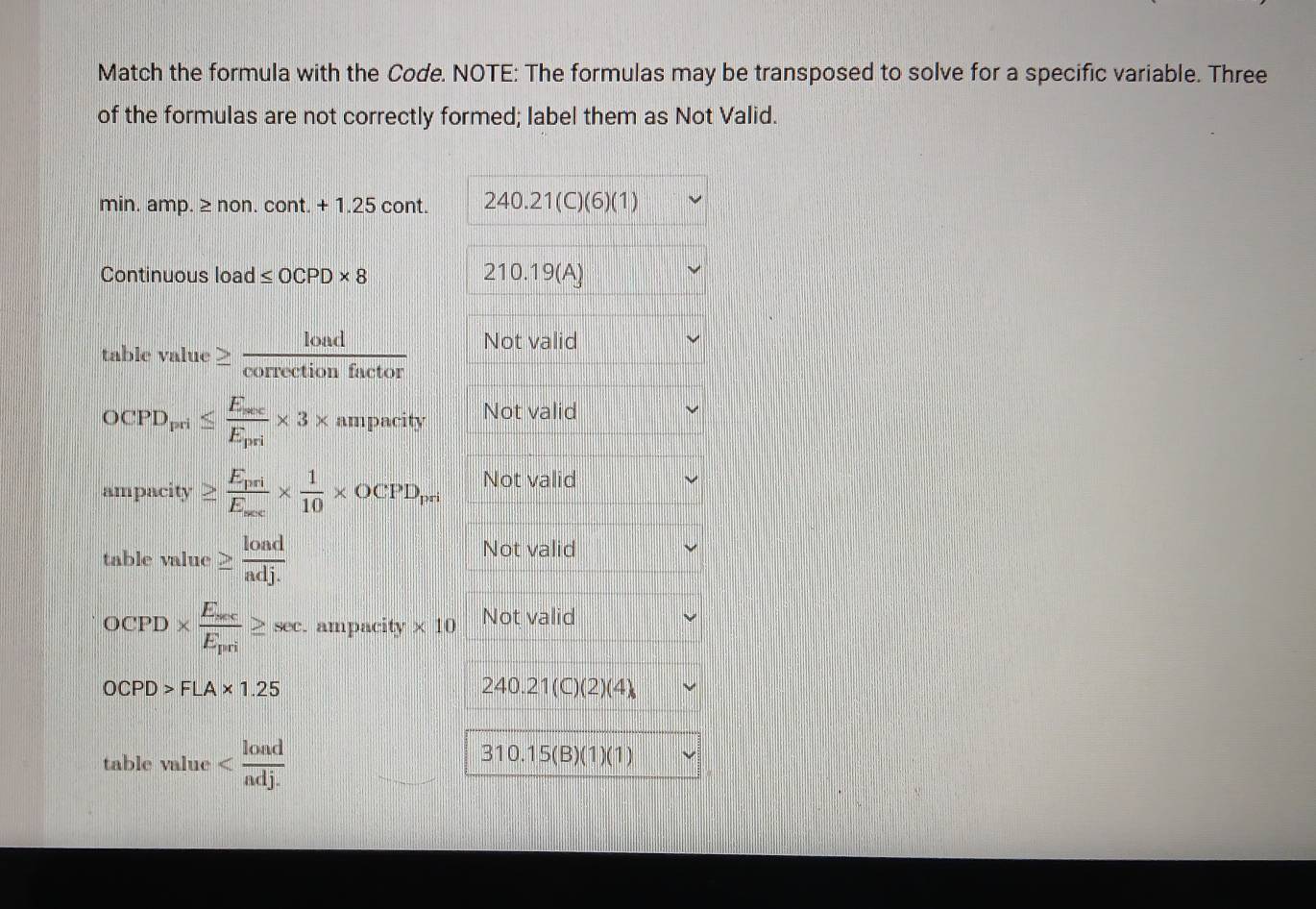Solved: Match the formula with the Code. NOTE: The formulas may be ...