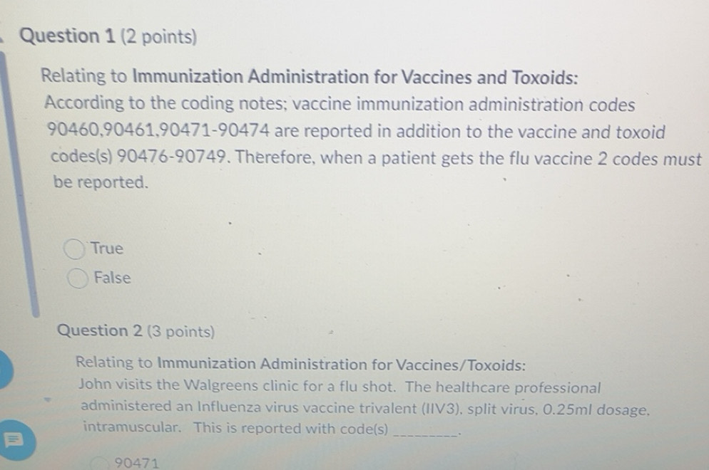 Solved: Relating to Immunization Administration for Vaccines and Toxoids: According to the ...
