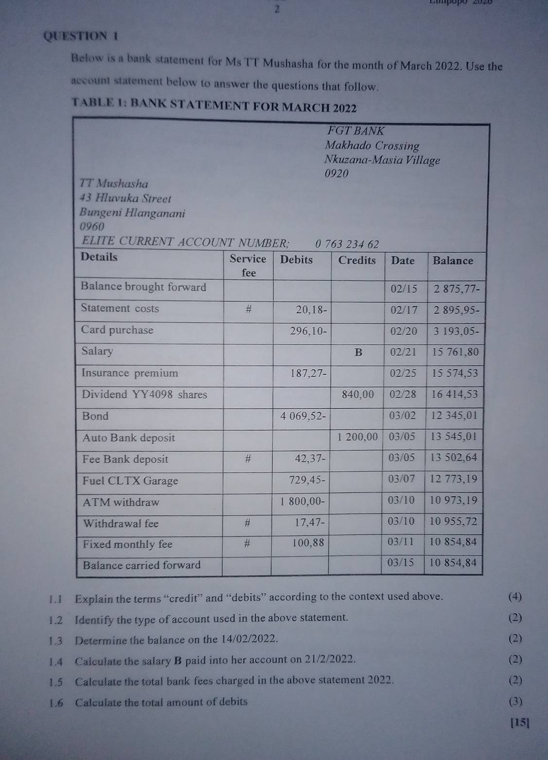 Gelöst:Below is a bank statement for Ms TT Mushasha for the month of ...
