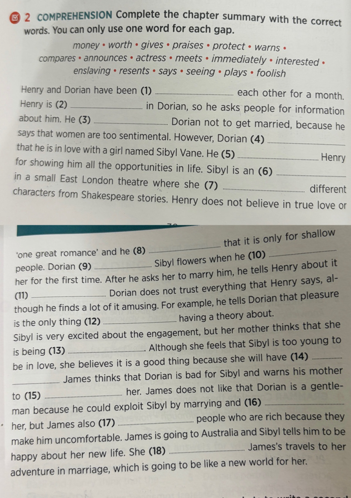 Risolto:COMPREHENSION Complete the chapter summary with the correct ...
